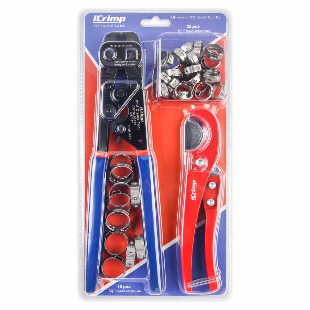 PEX Clamp Tool Kit with Remover & 30 Clamps at Wholesale Price — IWISS ...