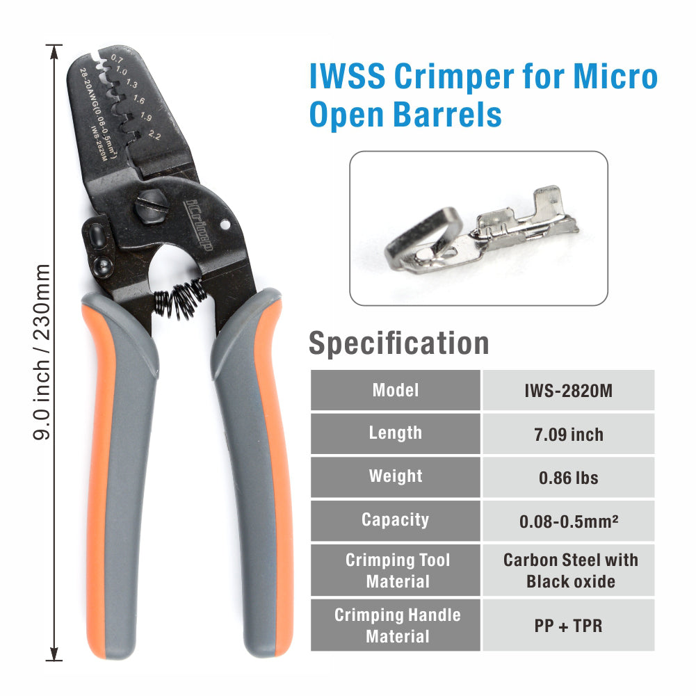 IWS-2820M Mini Micro Open Barrel Crimping Tools Works on AWG28-20 — IWISS TOOLS
