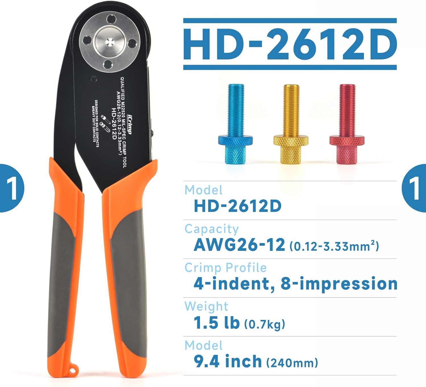 HD-2612D Deutsch Crimper for DT, DTM, DTP Connectors(12-26AWG) — IWISS ...